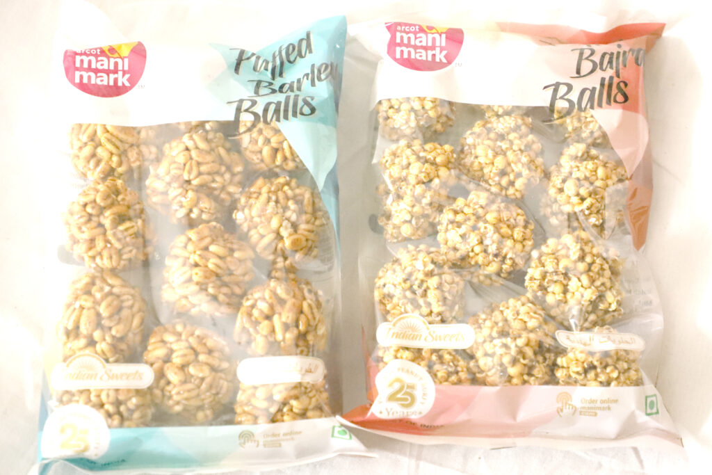 Mani Mark Puffed Barley and Bajra Balls - Srinivasa Food Products